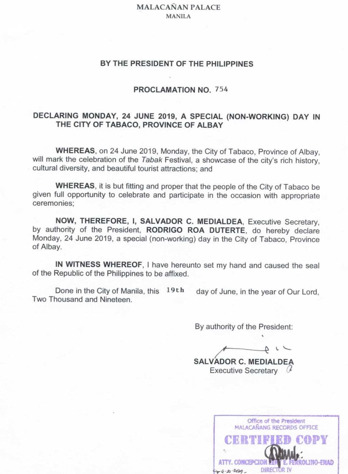 Philippine Holidays: Special (Non-Working) Day in Tabaco City, Albay on ...