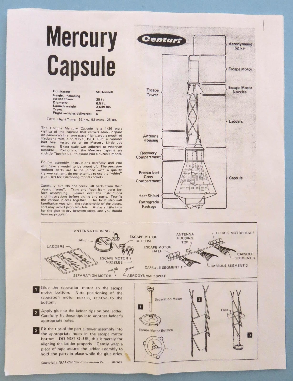 Model Rocket Building: Centuri Mercury Redstone Tower Instructions