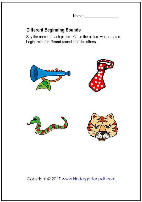Free Nursery Worksheets: Phonics Worksheets on Different Beginning Sounds