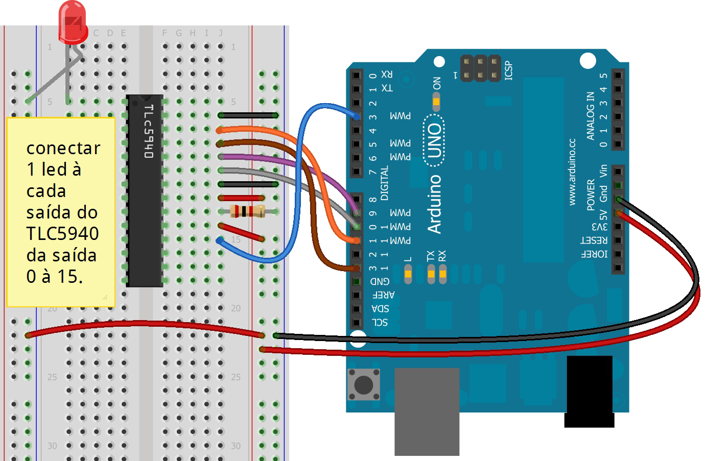 Ferramentas de Arquitetura Responsiva: TLC5940 + Arduino: Controlando16 LEDs separadamente ...