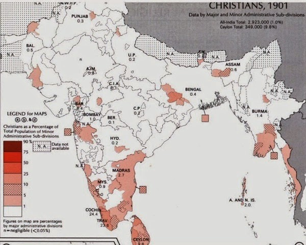 Distribution of Christians in India in 1901