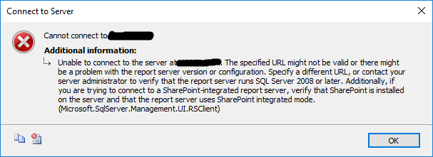 Not able to connect Reporting Services Through SSMS in SQL Server 2016