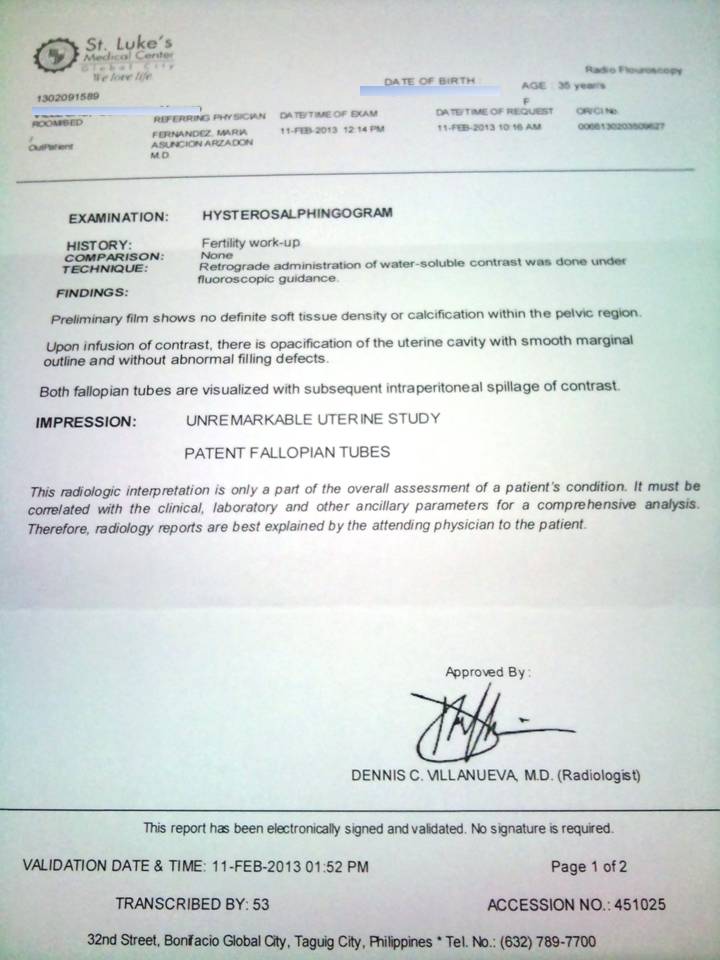 Trying to conceive, my pregnancy, and beyond...: Our test results: HSG ...