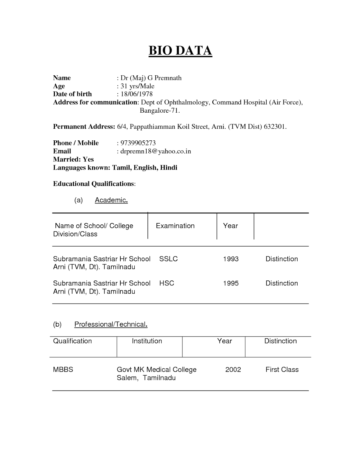 bio data form pdf - Scribd india
