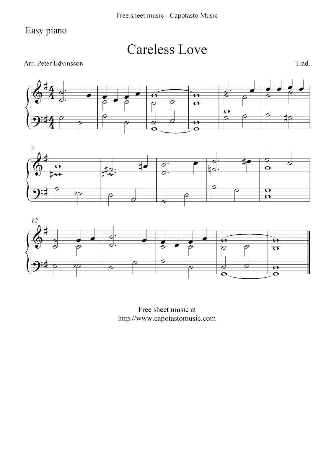 Easy Sheet Music For Beginners: Free easy piano sheet music, Careless Love