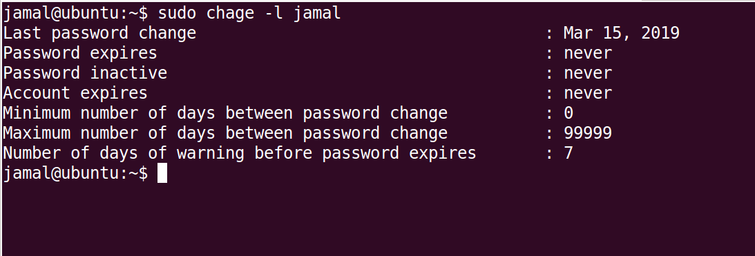 Linux chage command - Change Age