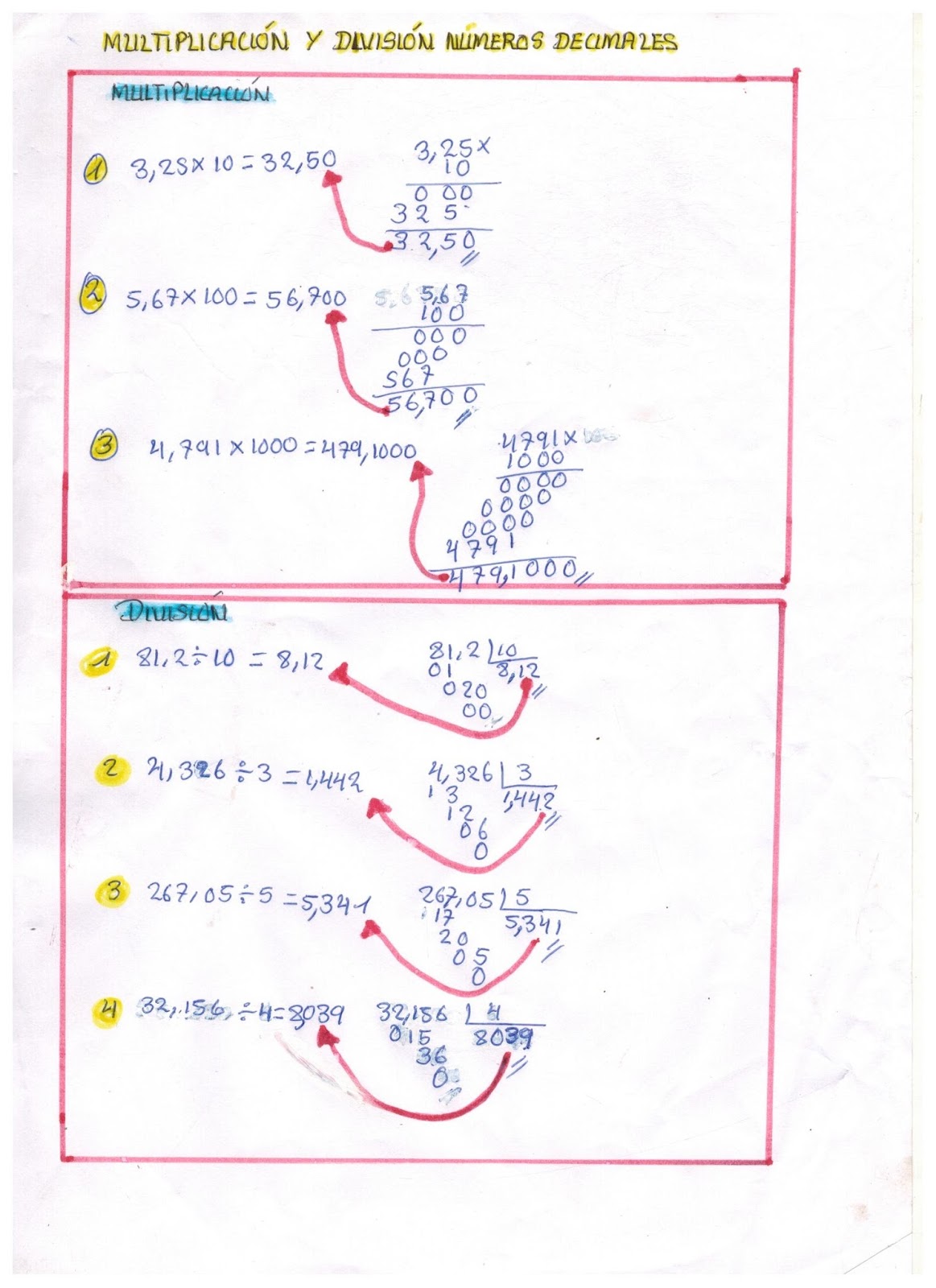 Multiplicación y división de números decimales | MATEMÁTICA-PRIMARIA VII
