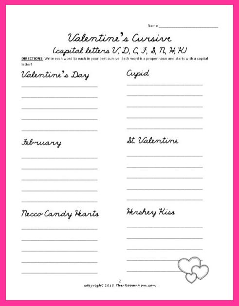 Classroom Freebies Too: Valentine's Day Cursive