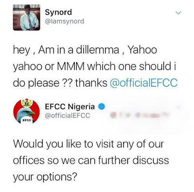 Between someone interested in MMM/yahoo yahoo and the EFCC