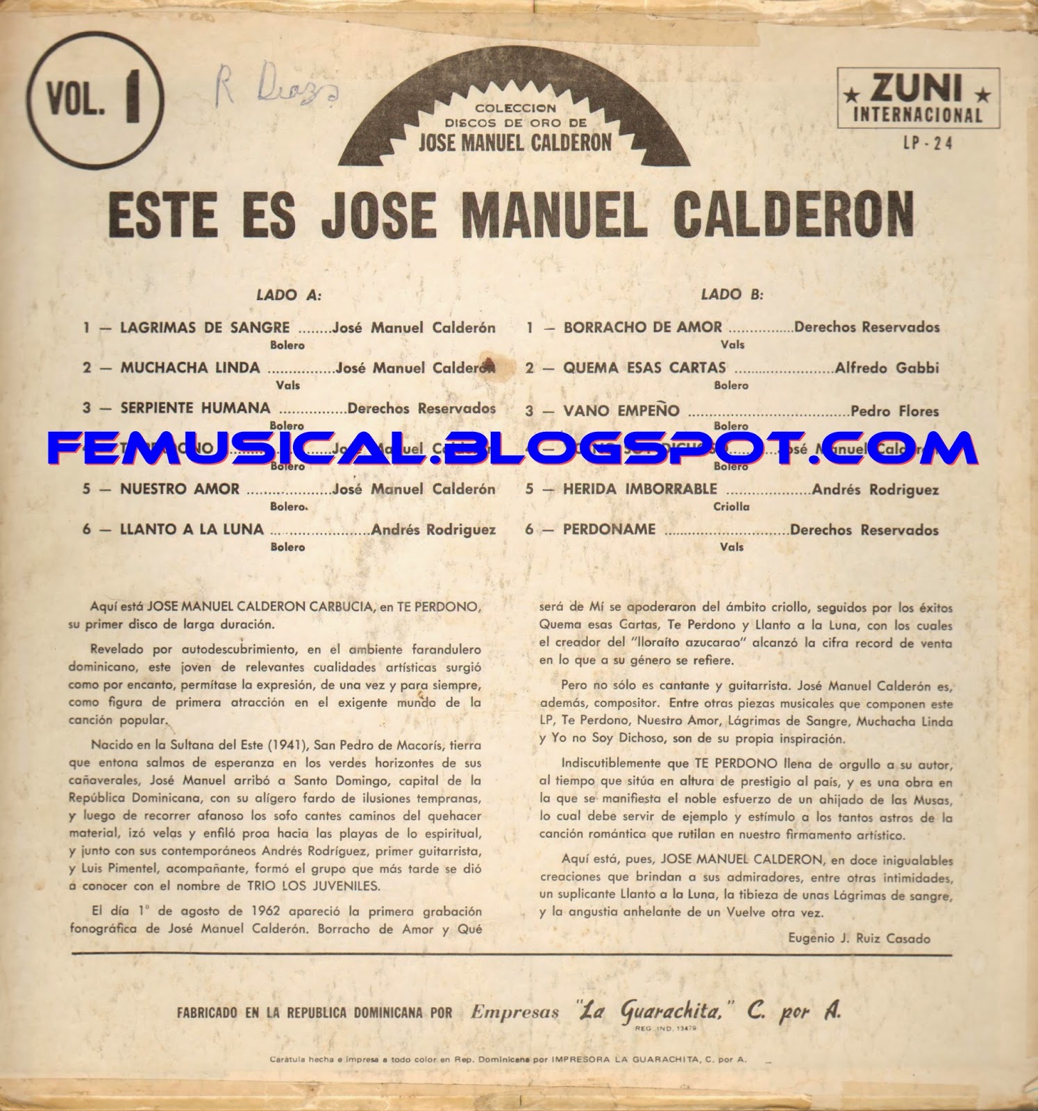 FEV MUSICAL: 1962 - Jose Manuel Calderon - Este Es Jose Manuel Calderon ...