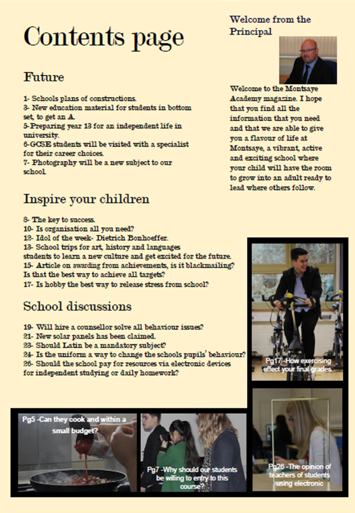julia's media blog: School Magazine Contents page