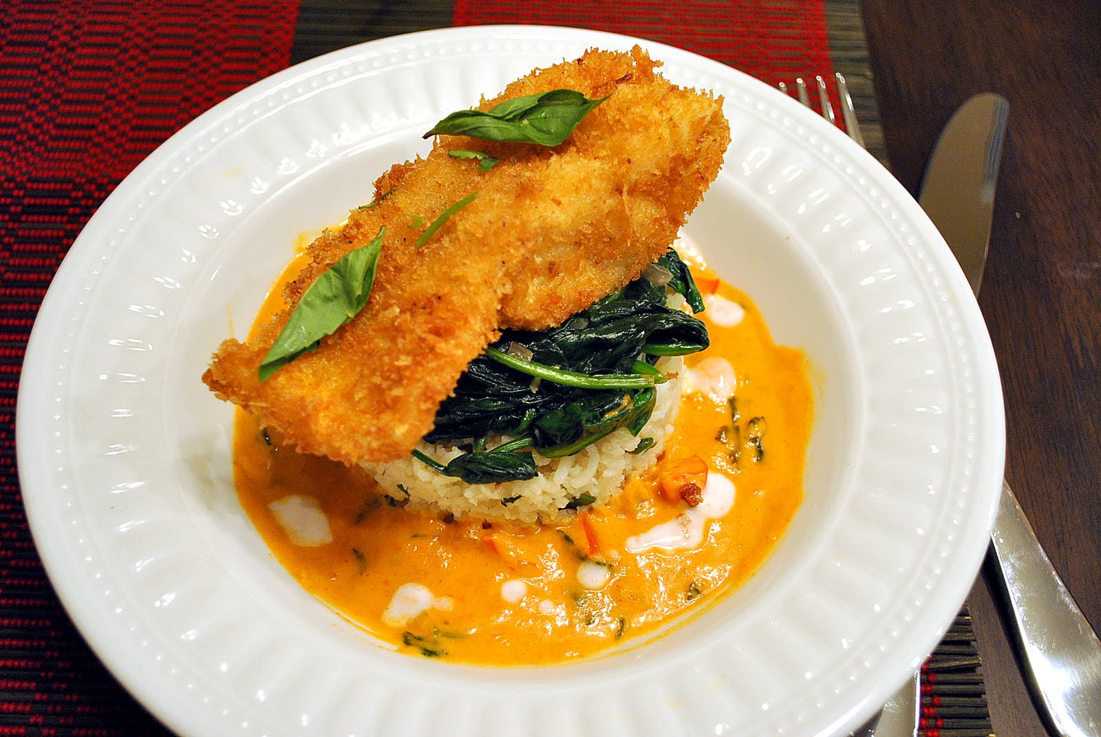 I Just Love My Apron: Panko Fried Cod, Lime Red Curry served on herbed ...