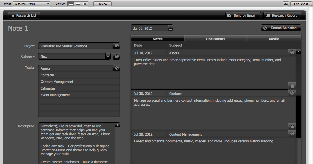 The Mac Office Research Notes Filemaker Pro 12 Starter Solution