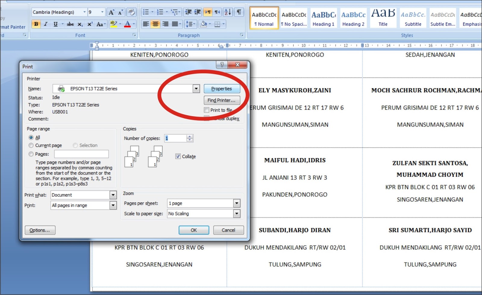 Cara cetak print di stiker label undangan dengan Microsoft Word | Aswaja