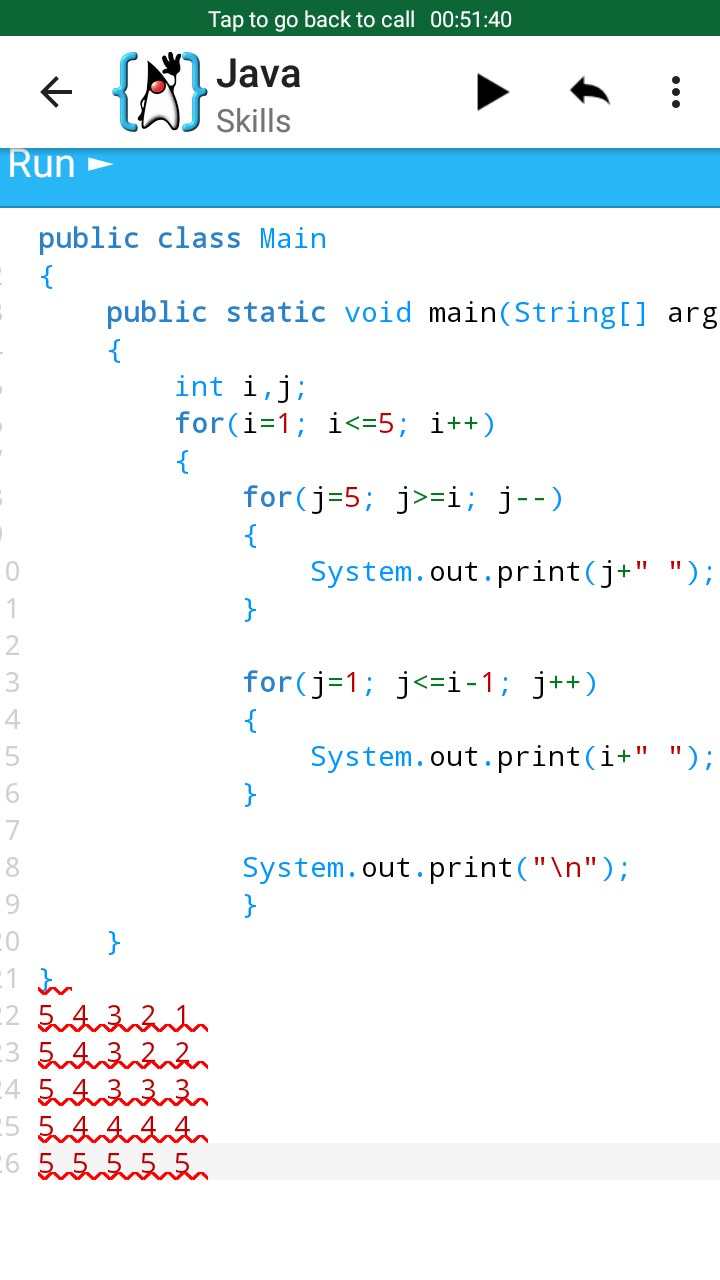 ICSE ISC Java Programs: Pattern Program 1
