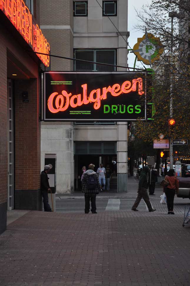 Taken For Granted: Open Water and Walgreen Signs