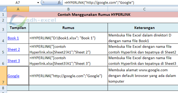 Cara Menggunakan Rumus HYPERLINK Untuk Membuka Dokumen Lain Dalam Excel - ADH-EXCEL.COM Tutorial