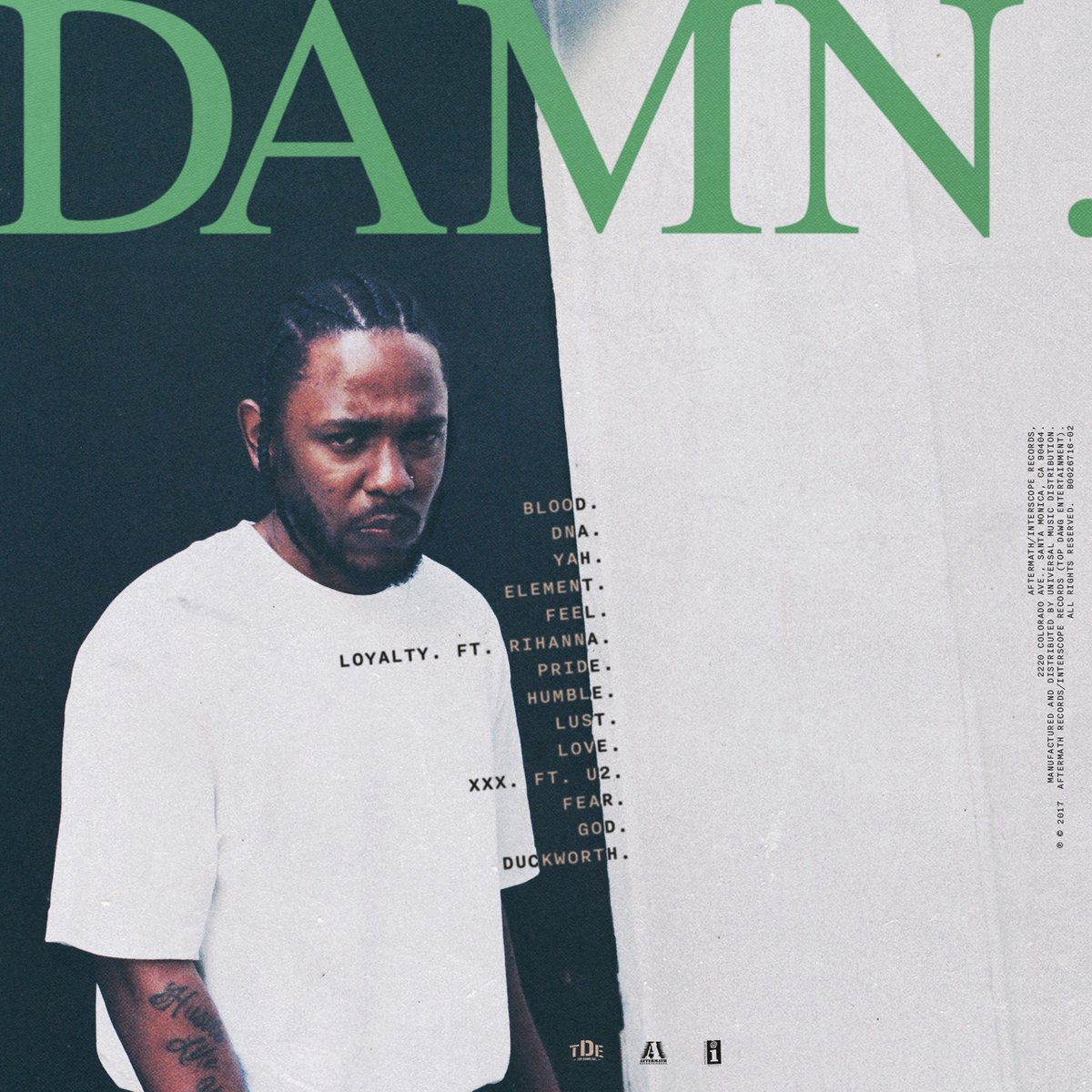 Kendrick Lamar: "DAMN." (Album Cover + Tracklist) ~ Booklet Music