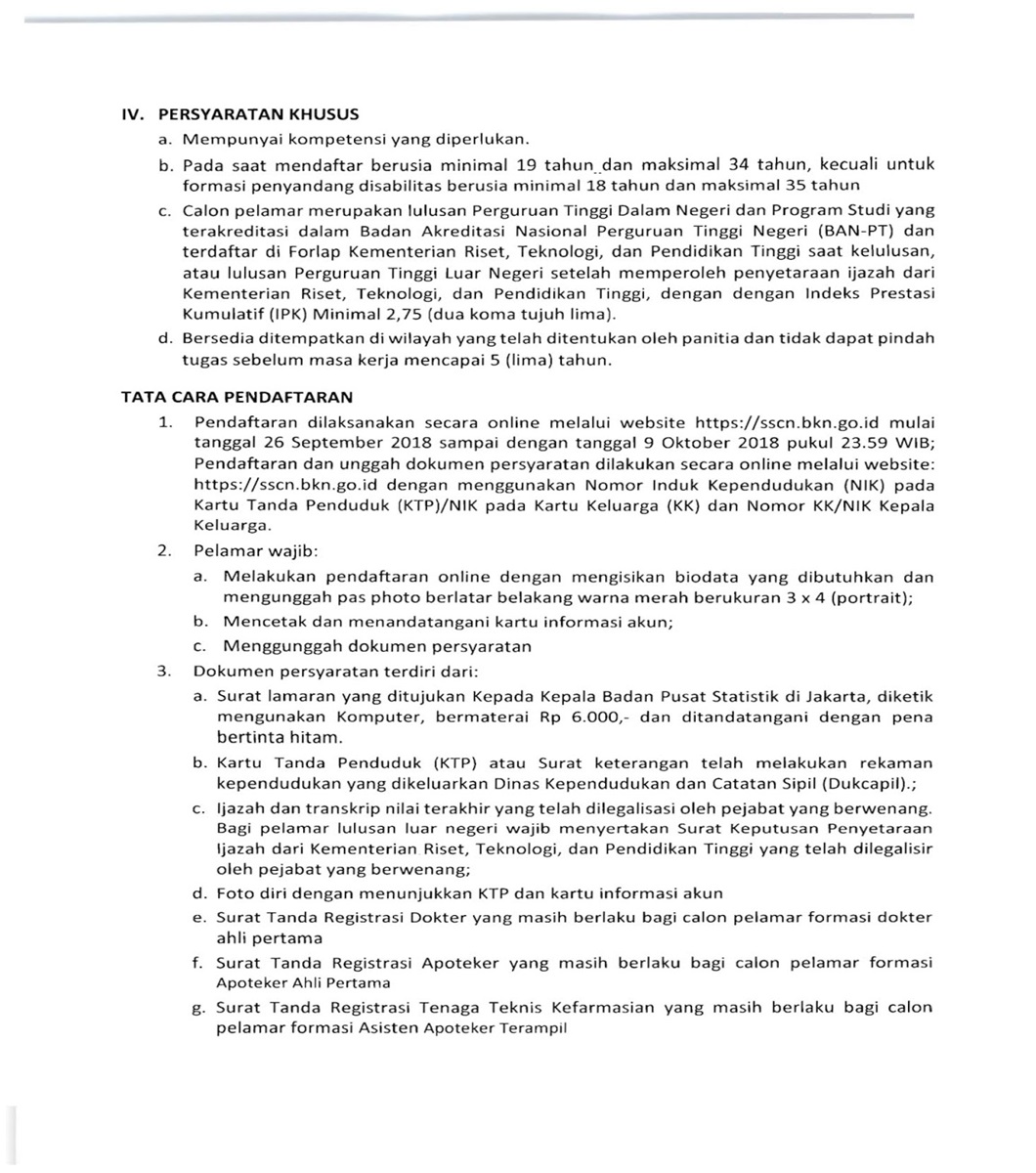 Informasi Penerimaan CPNS di Badan Pusat Statistik Tahun 2018