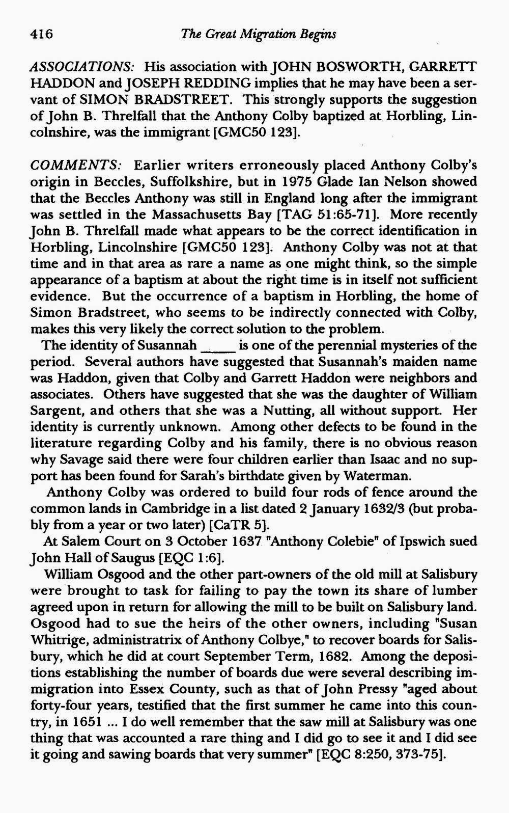 AnceStory Archives: Great Migration: Anthony Colby and wife Susannah