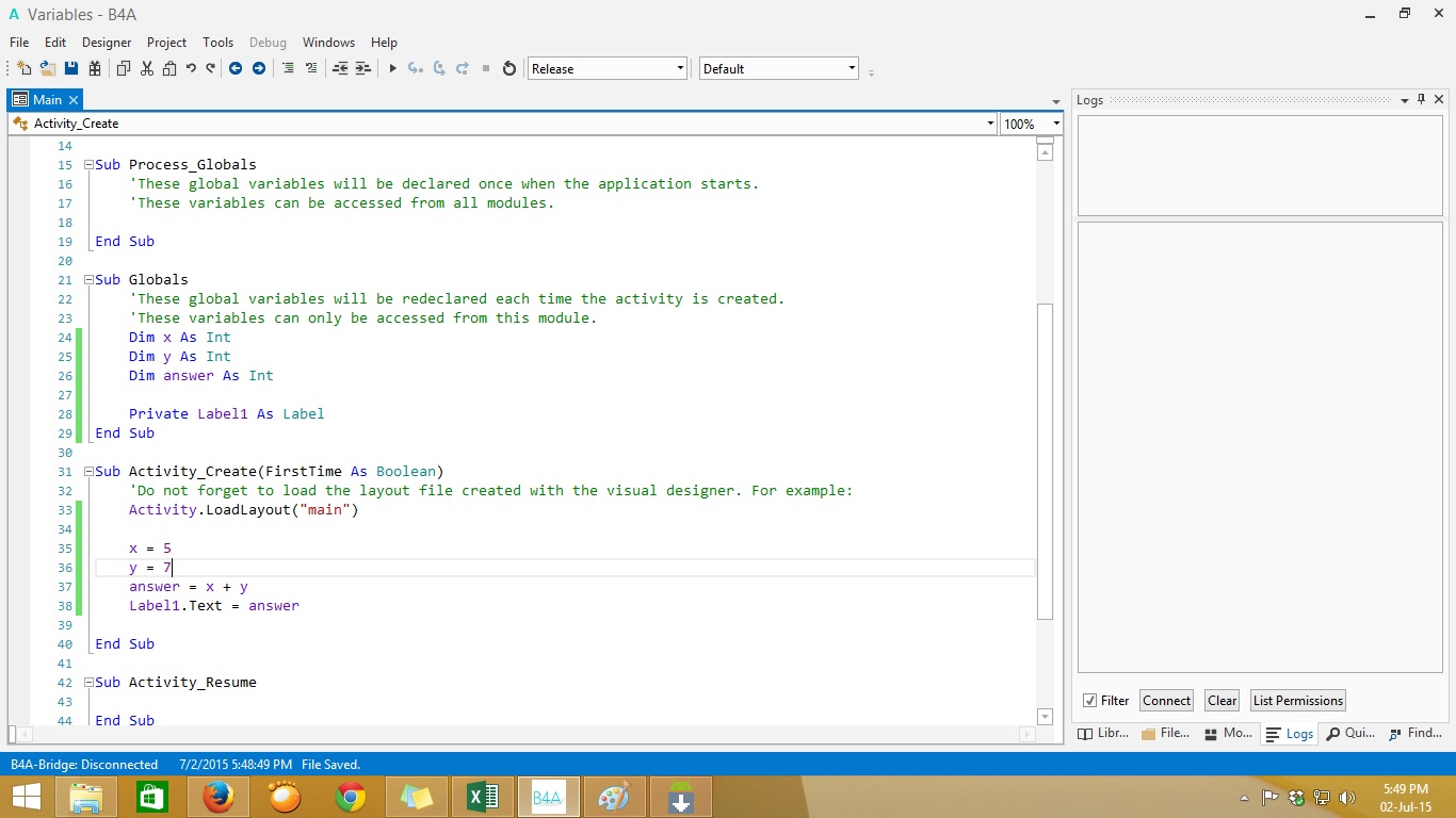 Basic4android Tutorials B4a For Beginners Variables