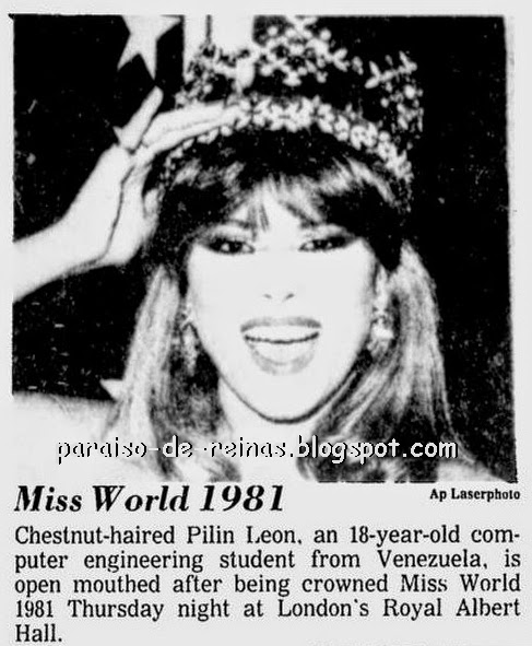 Venezuela: un Paraíso de Reinas: Recuerdos del Miss Mundo 1981... Pilín ...