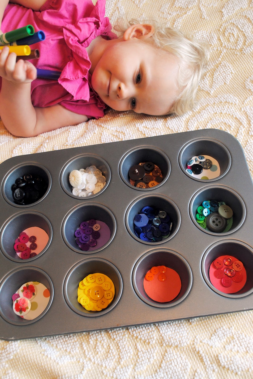 hart + sew | Vintage Baby Clothing: muffin tin color sorting