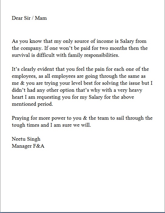 Re Letter For Delayed Salary Payment Re Letter For Delayed Salary Payment