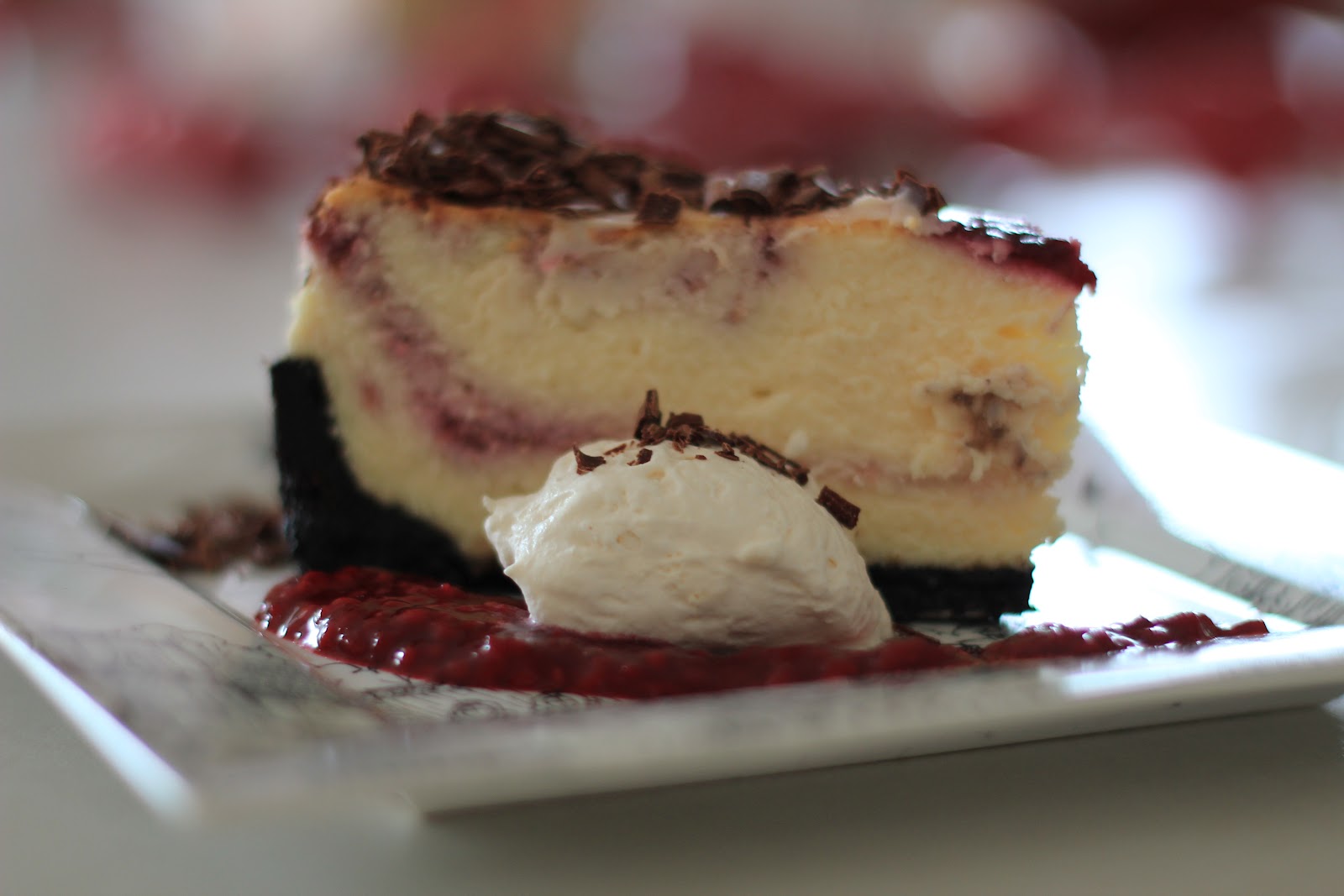 A Little Cuppa Tea: White Chocolate Raspberry Swirl Cheesecake