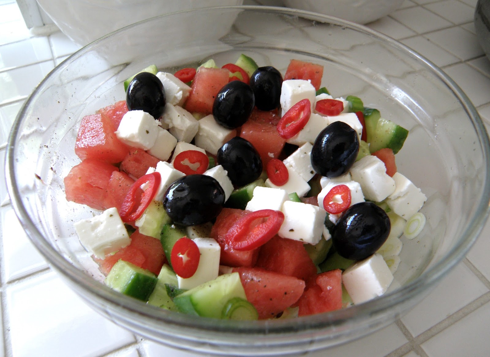 Strikkefåret: Spicy melon salat med feta og oliven