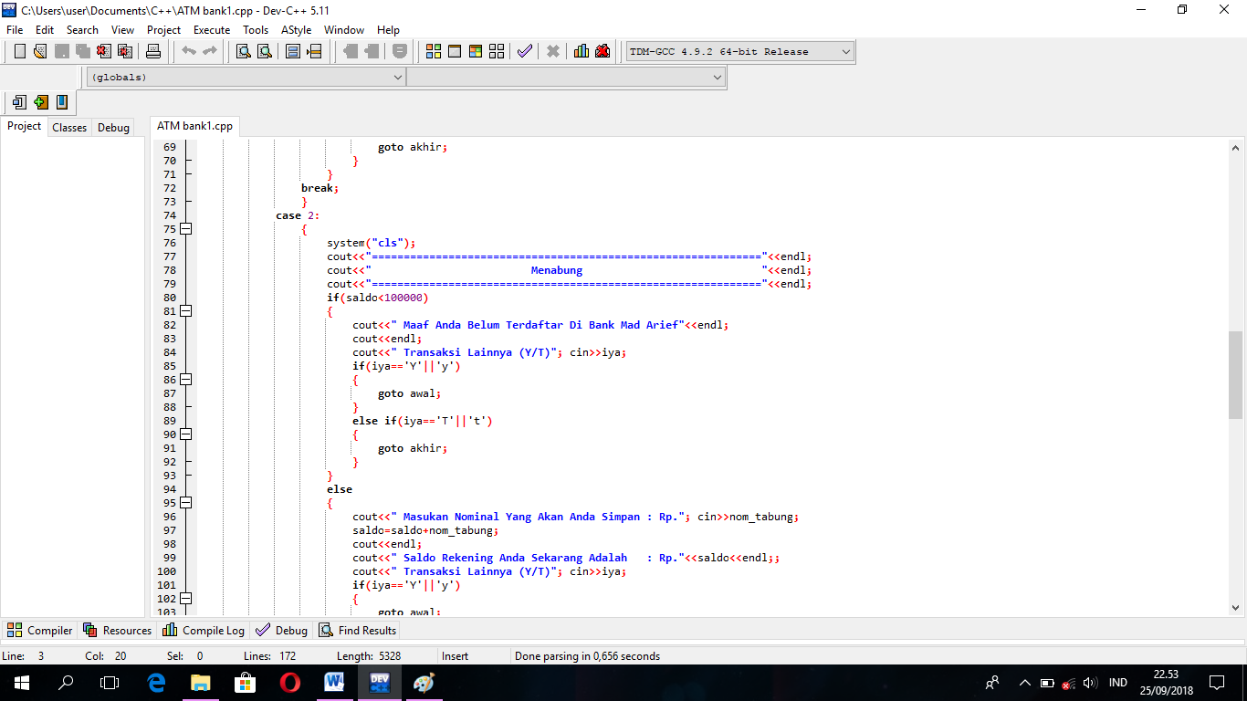 Contoh Program C++ ATM Bank ~ Tutorial Belajar Coding