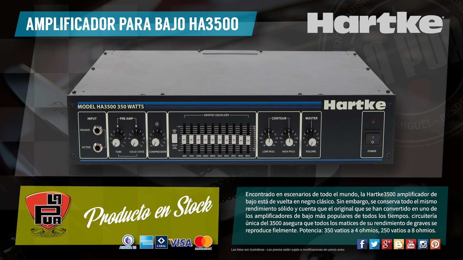 La Púa San Miguel: AMPLIFICADOR PARA BAJO "HARTKE" HA3500 - TIPO CABEZAL