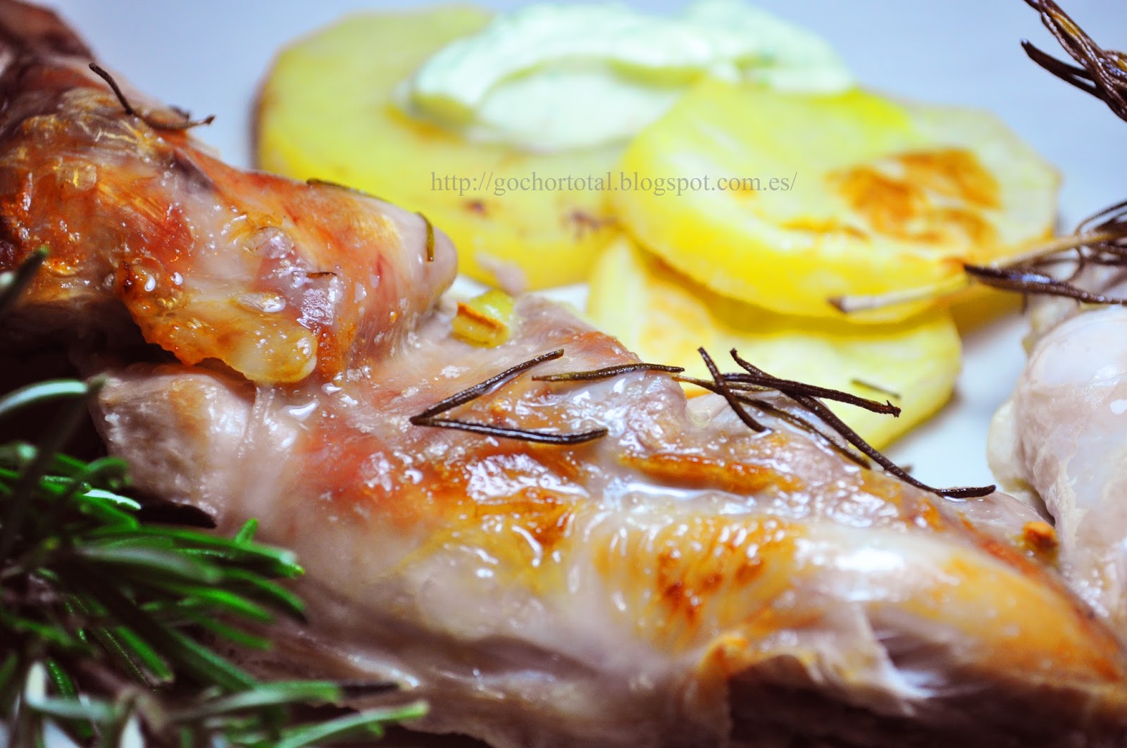 GOCHORTOTAL: CONEJO ASADO AL ROMERO CON PATATAS Y MAYONESA DE AJO