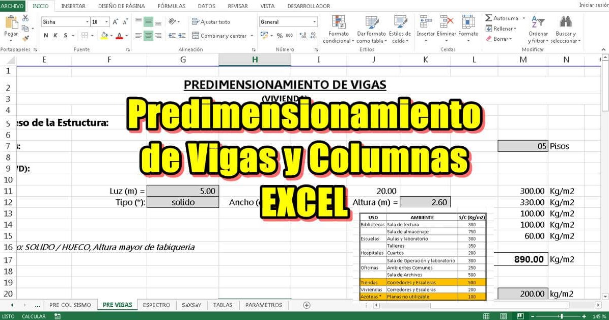 Plantilla Excel para el Predimensionamiento de Vigas y Columnas ... Plantilla Excel para el Predimensionamiento de Vigas y Columnas ...