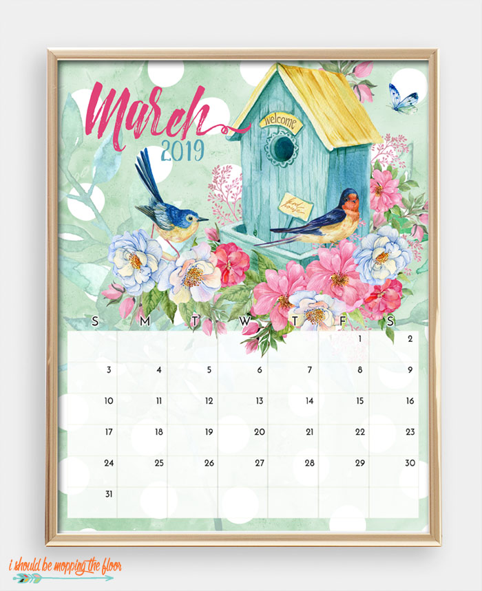 2019 Birds and Blooms Printable Calendar | i should be mopping the floor