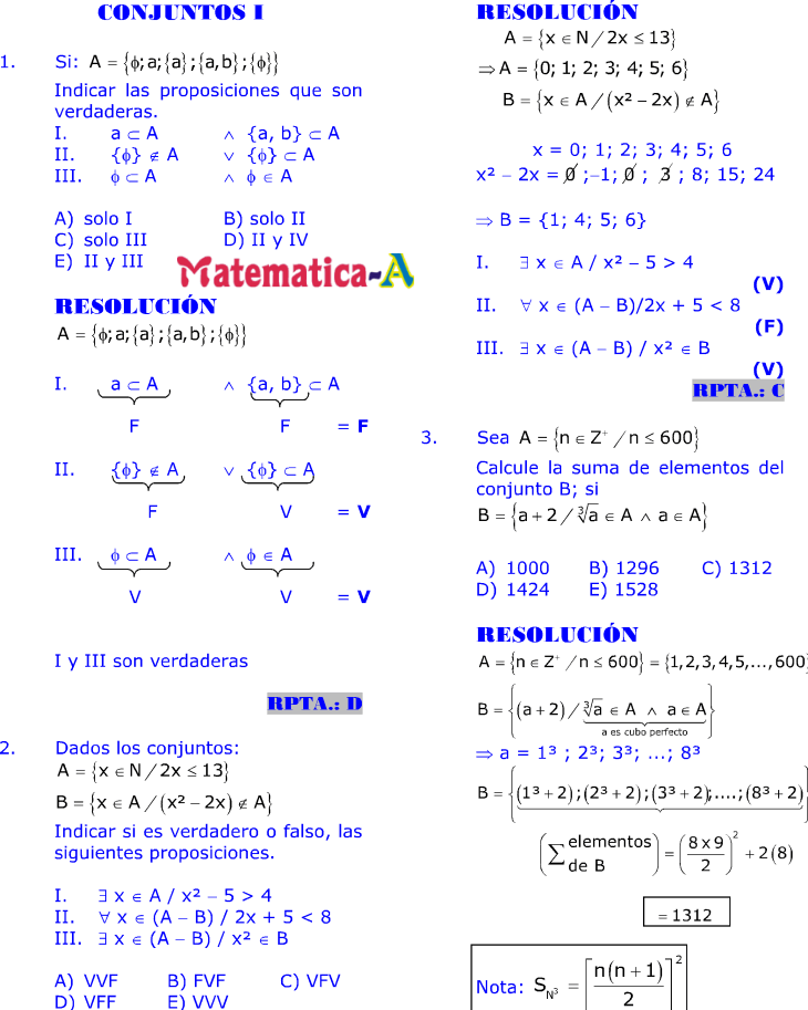 CONJUNTOS I EJERCICIOS RESUELTOS ~ MATEMATICAS PROBLEMAS RESUELTOS