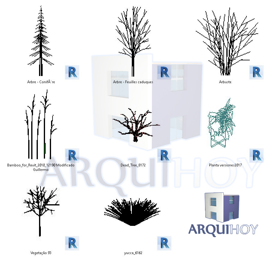 Familia Plantas lineas 3D / Family Plants 3D Lines (RFA) | ArquiHoy-Revit