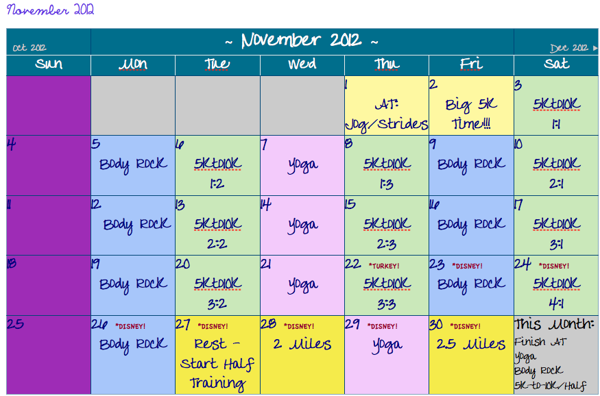 Fleur de Love: November Workout Calendar