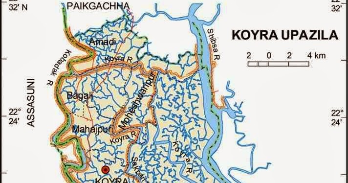 Koyra Upazila Map, Khulna District, Bangladesh