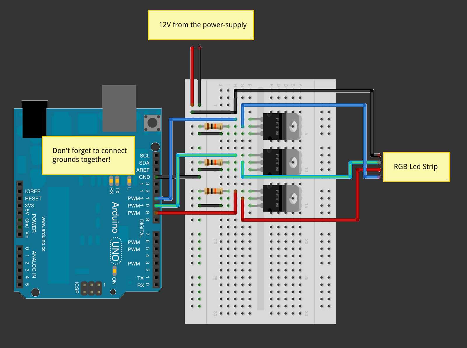 Experimentos artísticos con ARDUINO, PD, PROCESSING, VPT...: Leds RGB