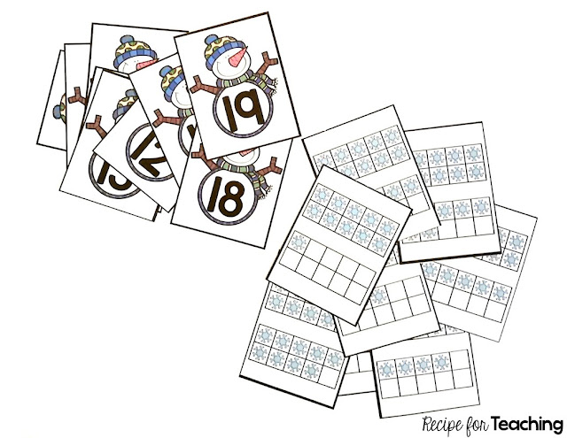 Snowman Teen Number and Ten Frame Match - Recipe for Teaching