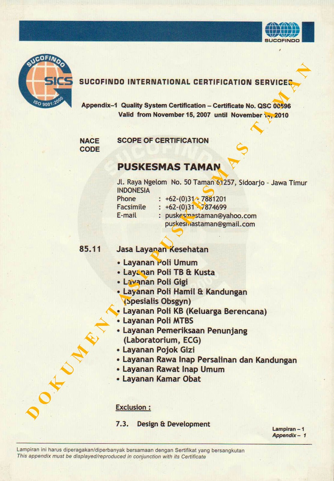 PUSKESMAS TAMAN KABUPATEN SIDOARJO: ISO 9001