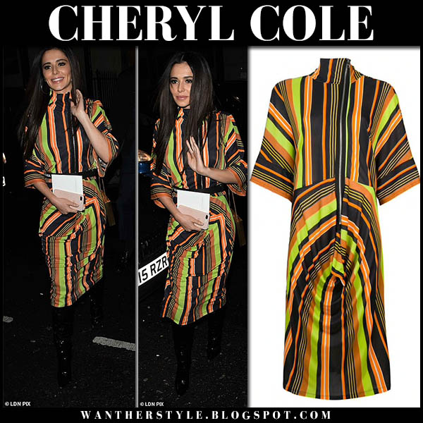 Cheryl Cole in striped colourful midi dress in London on October 7 ~ I ...
