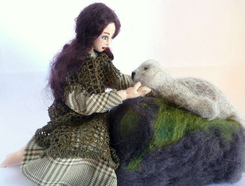 ConchyGemDolls: Selkie - art cloth doll needlefelt soft sculpture SOLD