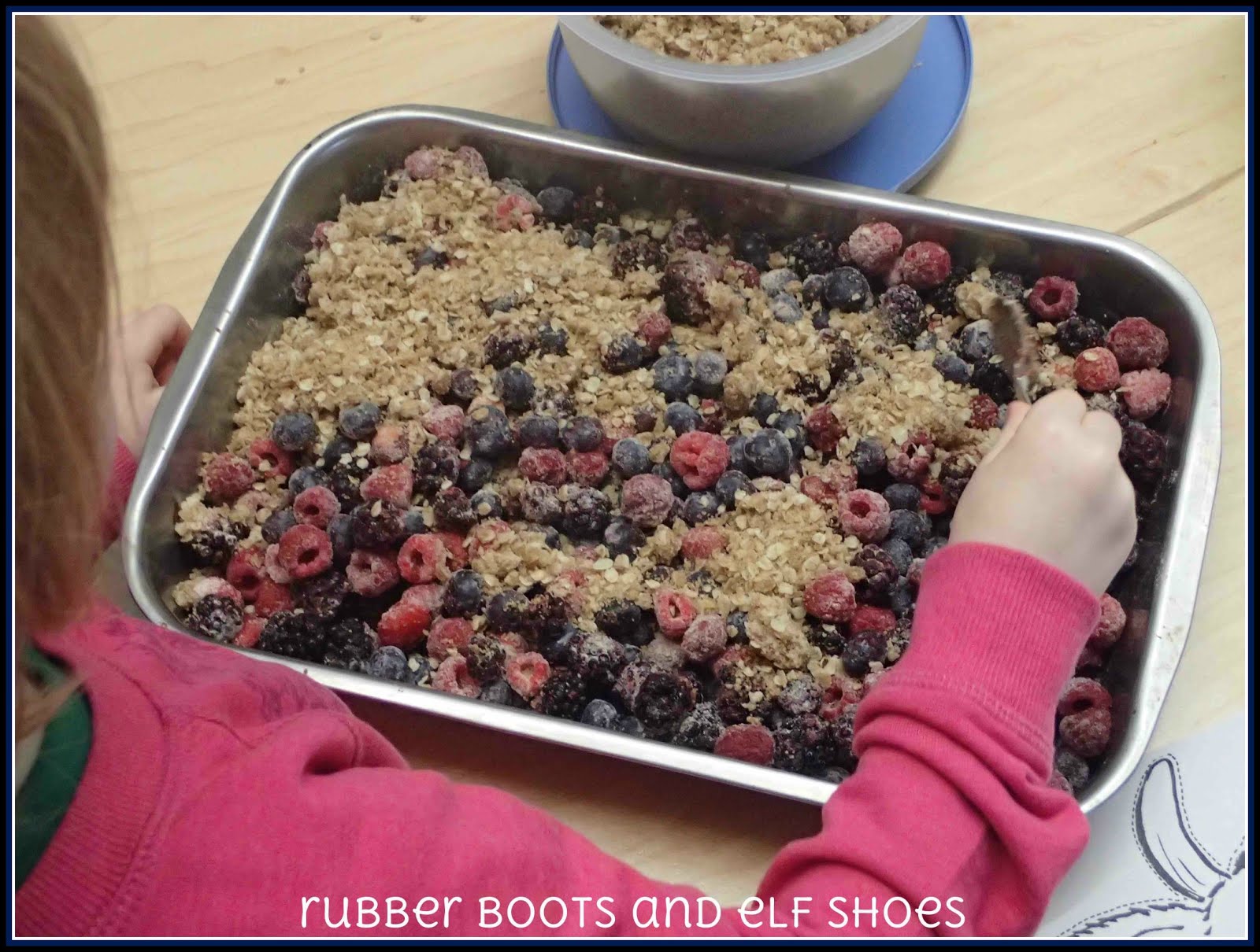 how to make Gruffalo crumble - rubber boots and elf shoes