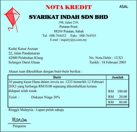 Urus Dokumen Akaun Perniagaan: NOTA KREDIT