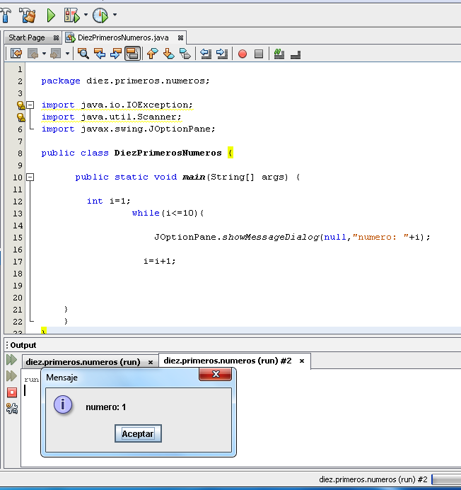 MOSTRAR LOS PRIMEROS DIEZ NUMEROS ~ LENGUAJE DE PROGRAMACION 1
