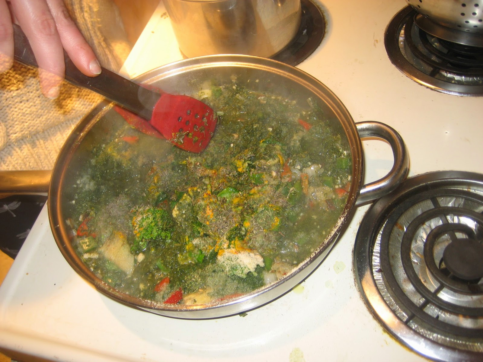 Maine Nutrition: Cassava leaf with vegetables and powder yam foo-foo.
