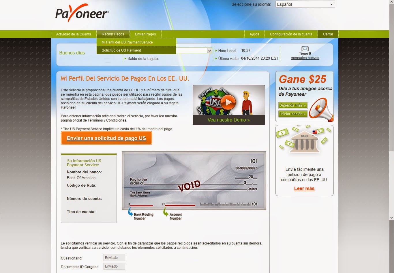 Remesas Payoneer: Añadir Cuenta Bancaria en USA de Payoneer a Paypal