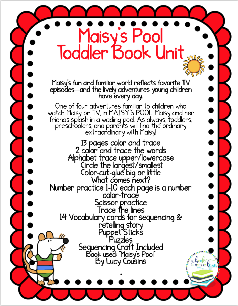 MAISY'S POOL TODDLER BOOK UNIT & SEQUENCING CRAFT ~ Book Units by Lynn